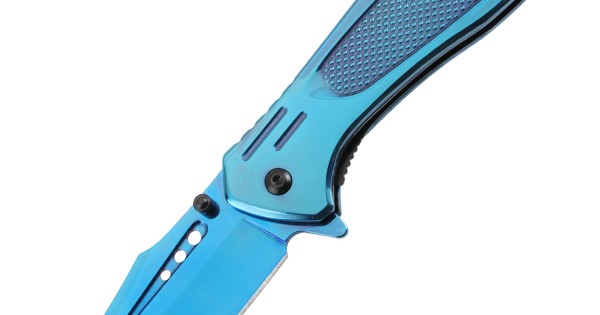 Assisted Knife Blue Titanium Handle.